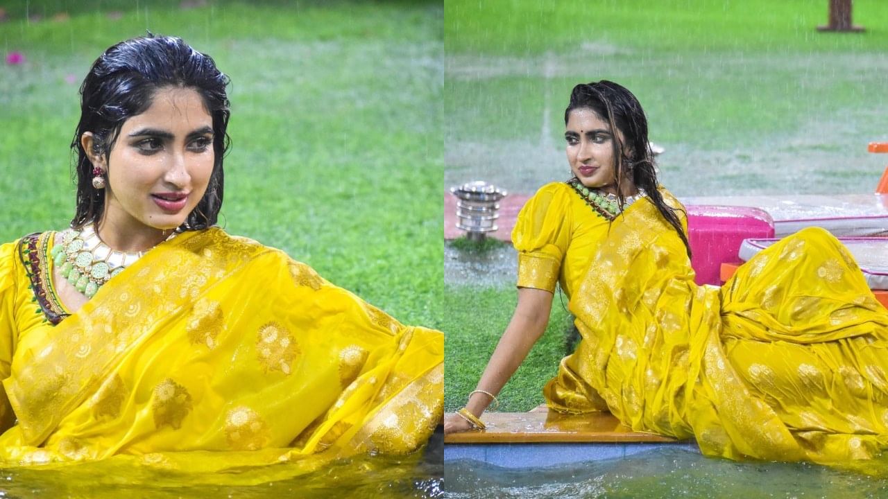 ಸೀರೆ ಉಟ್ಟು ಸ್ವಾತಿ ಮುತ್ತಿನ ಮಳೆಯಲ್ಲಿ ಮಿಂದೆದ್ದ ಸಾನ್ಯಾ ಐಯ್ಯರ್ Sanya Iyer Rain Dance In Bigg Boss